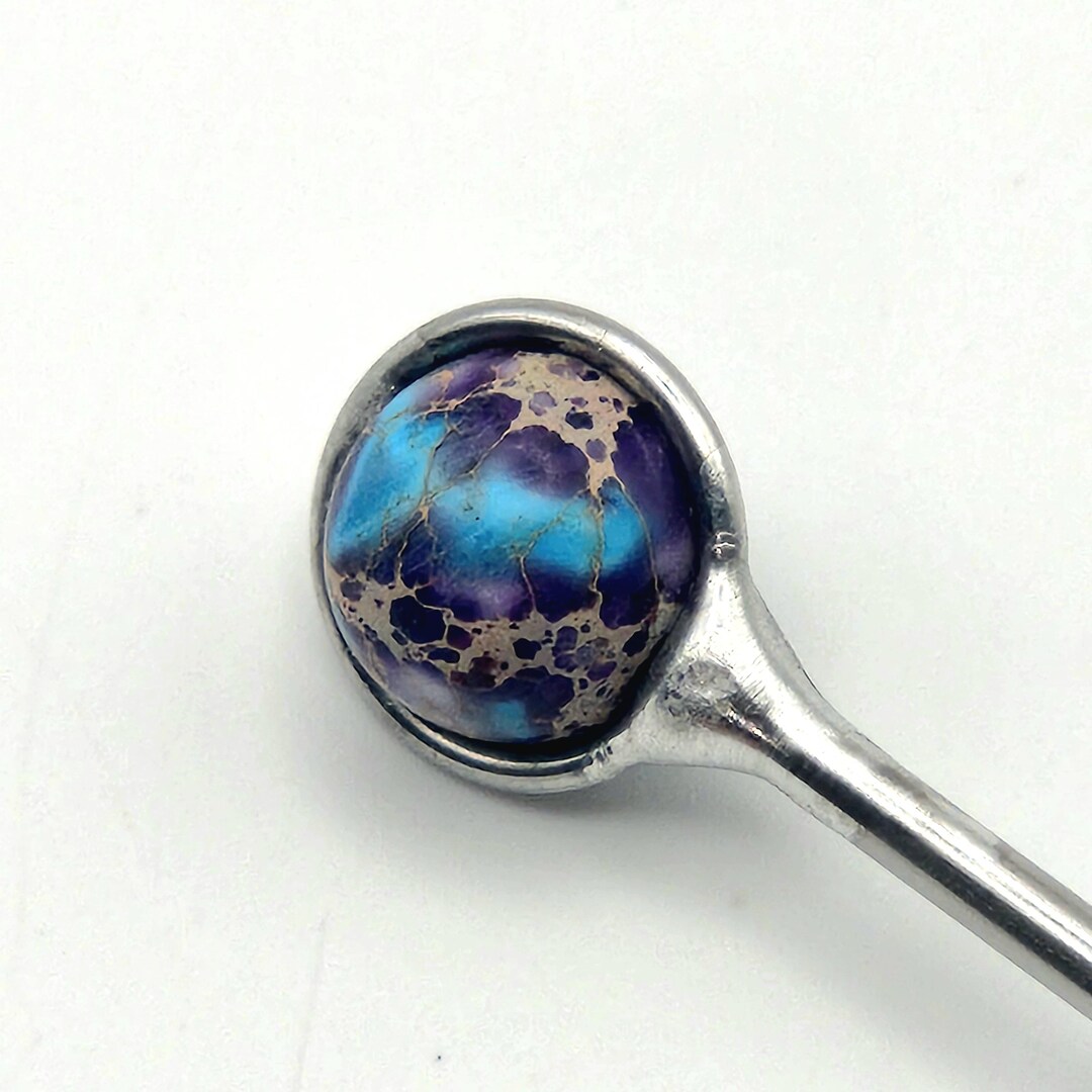10mm Galaxy Sea Sediment Jasper Captive Orb Hair Stick, Round Natural ...