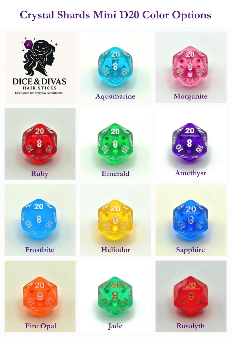 Jade Crystal Shard Mini D20 Hair Stick, Polyhedral RPG Dice Custom ...