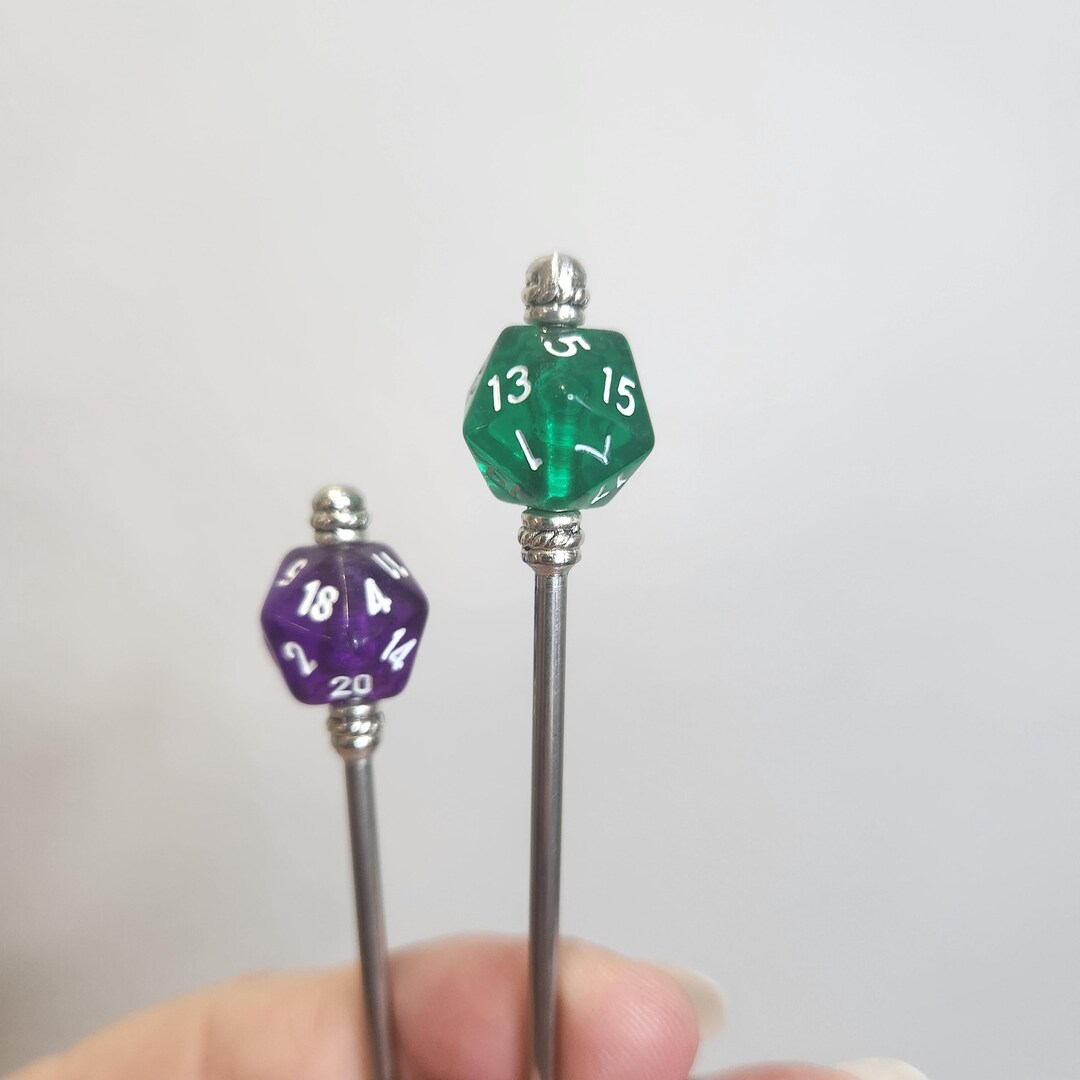 Mini D20 Cunning and Chaos Hair Stick Set, Green & Purple Polyhedral ...