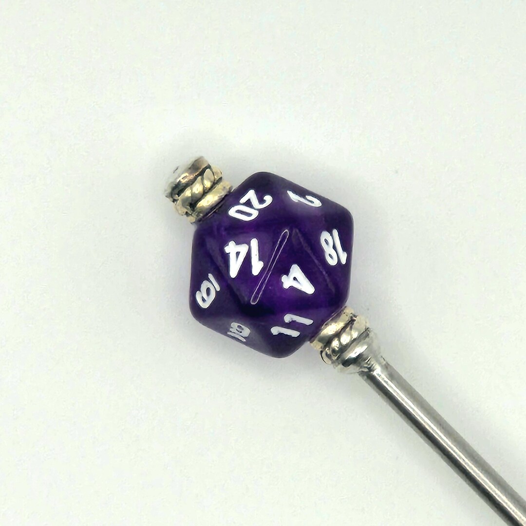 Amethyst Crystal Shards Mini D20 Hair Stick, Polyhedral RPG Dice Custom ...