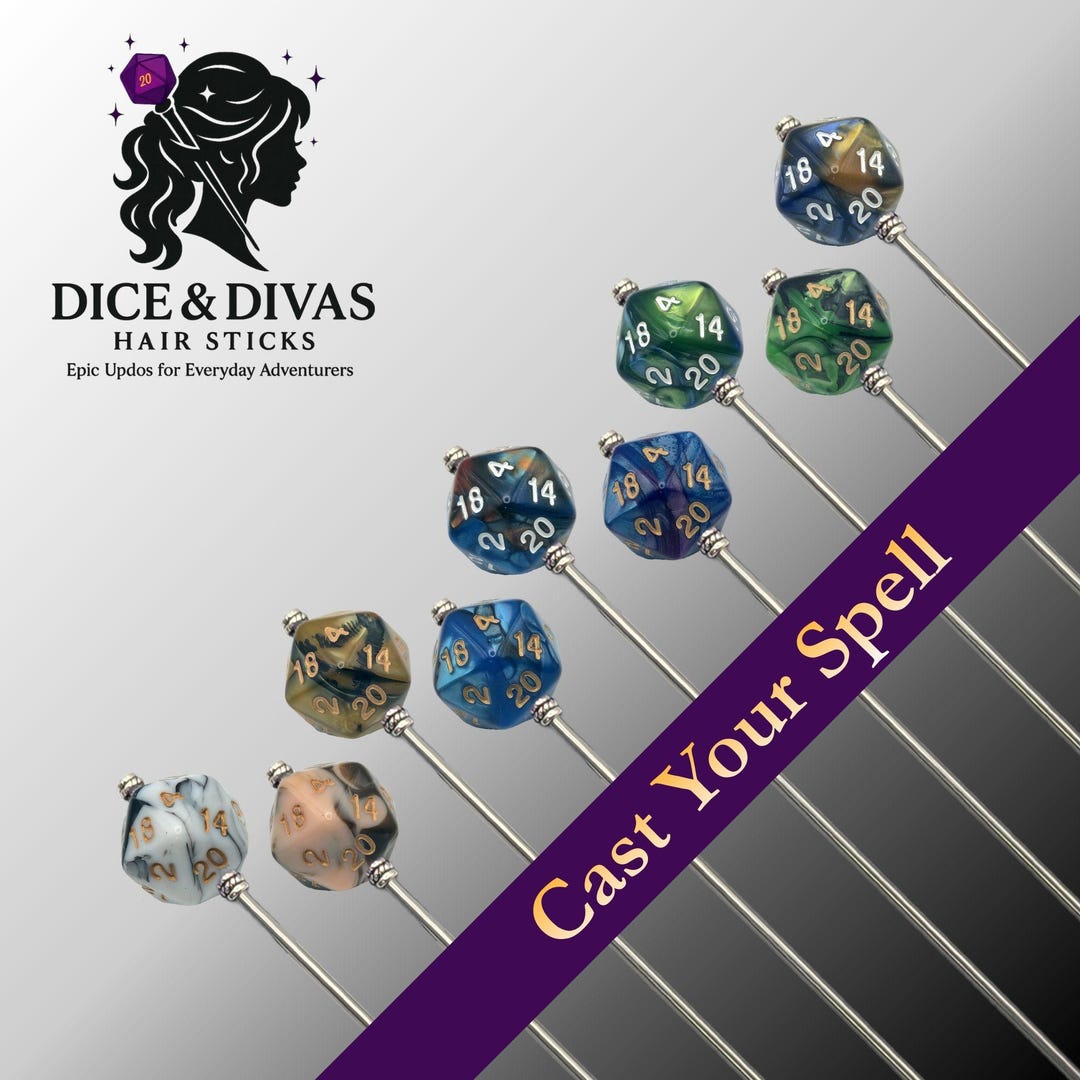 Epic D20 High Sorcery Hair Stick Series, RPG Dice Custom Length ...
