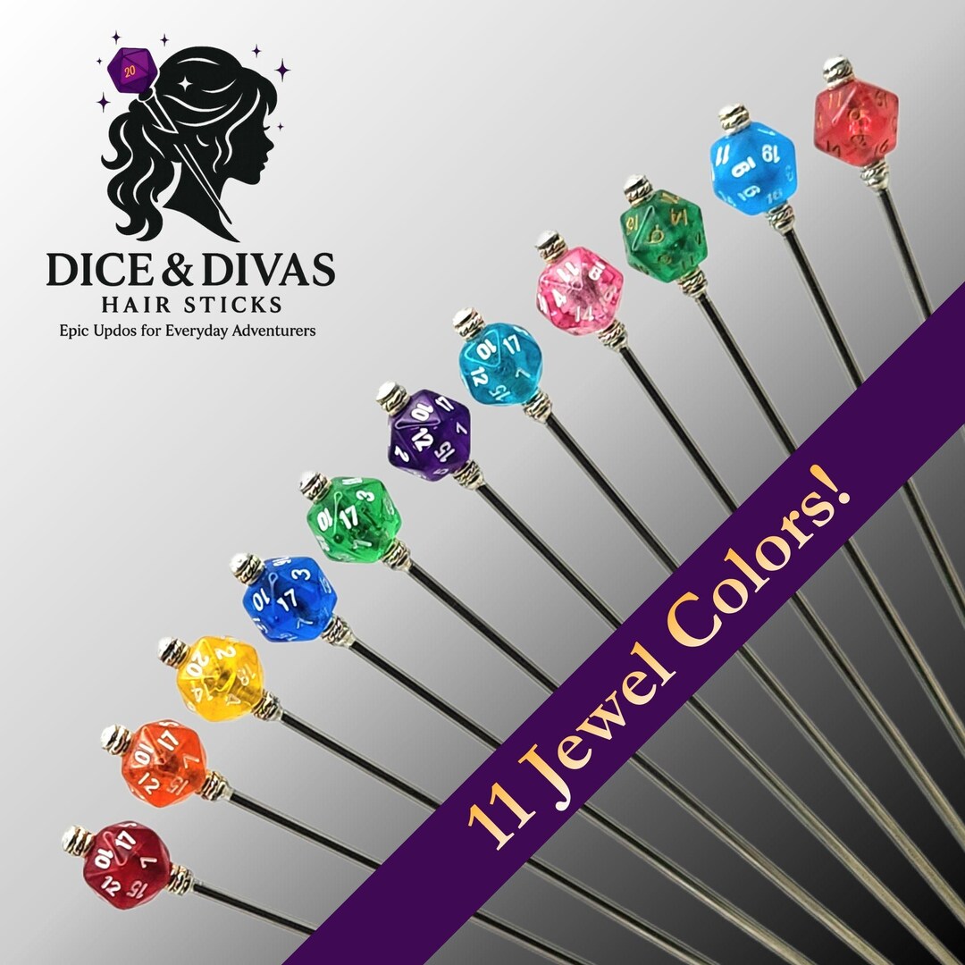 Mini D20 Crystal Shards Hair Stick Series, RPG Dice Custom Length ...