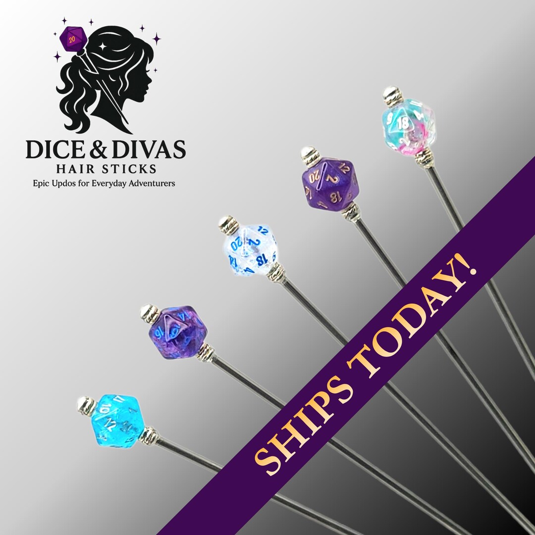 Ready to Ship 6″ Luminary Mini D20 Hair Stick, Polyhedral Dice ...