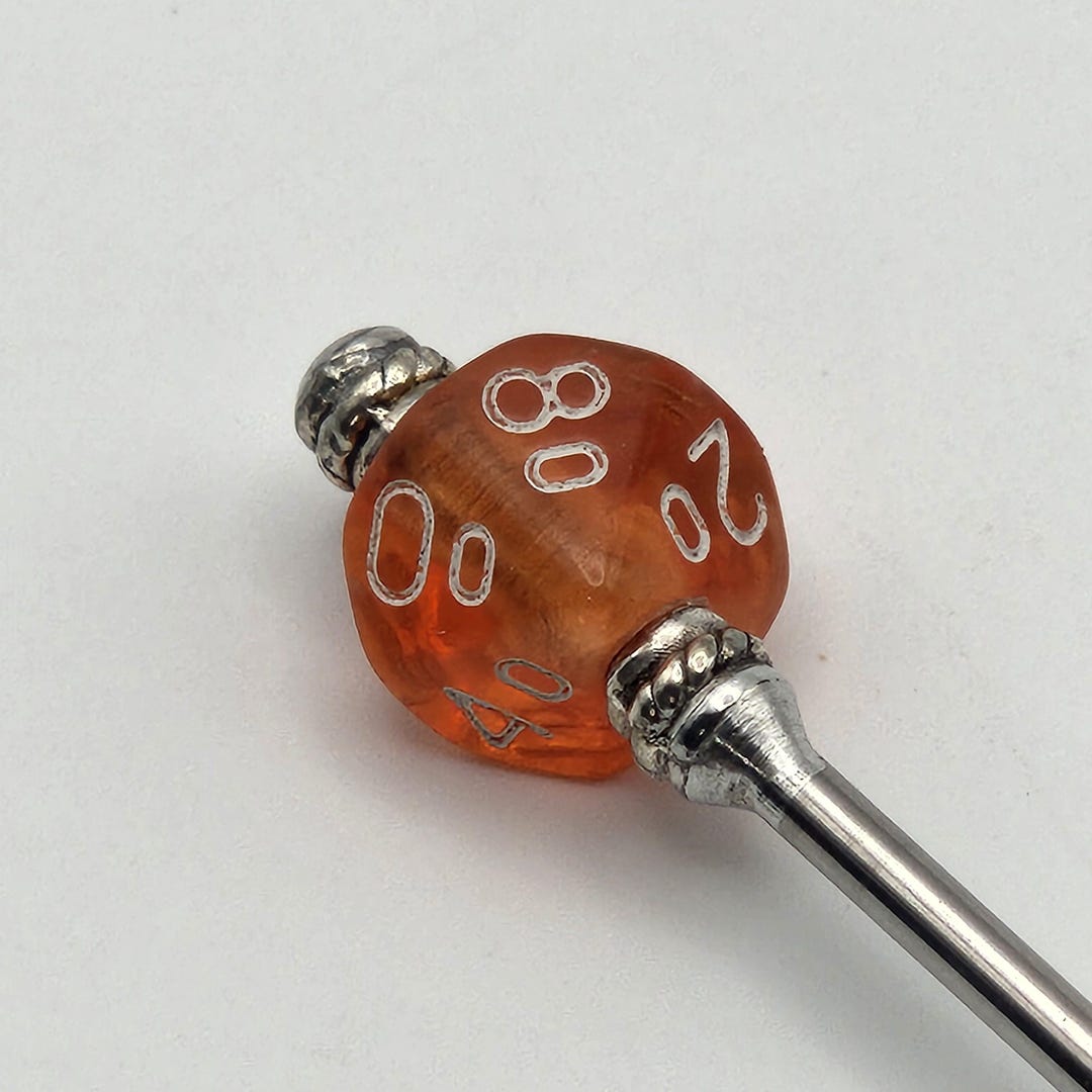 Mini D10 (00-90) Polyhedral Dice Hair Stick, Stainless Steel Custom ...