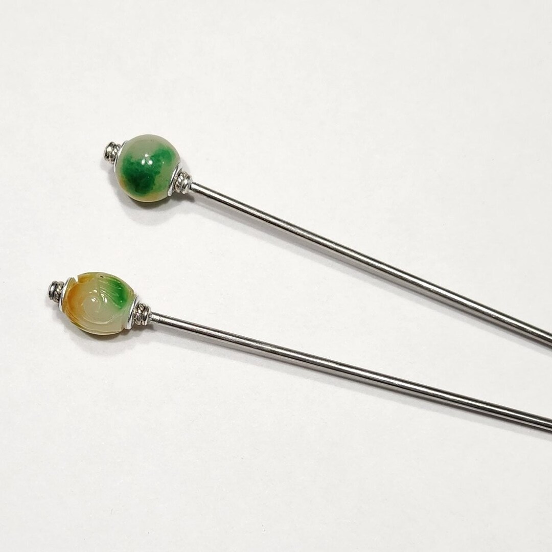 NEW COLOR/SHAPES Steel Hair Stick With Smooth or Carved Burmese Jade - Etsy