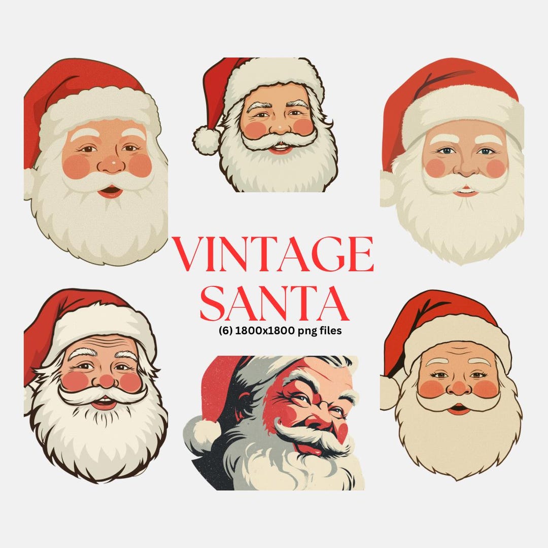 Vintage Santa Faces Clipart | Retro Christmas Pngs | Digital Download ...