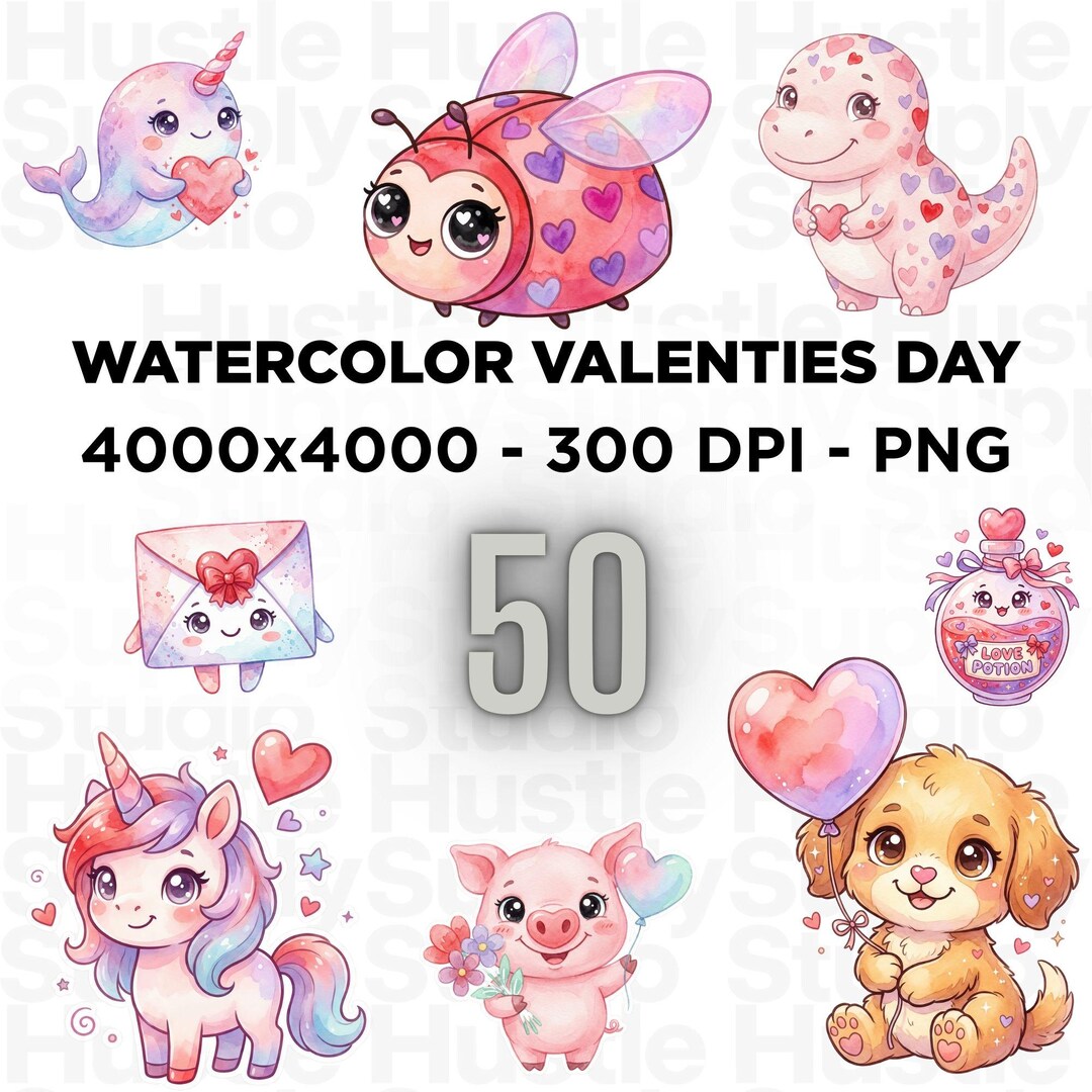 Kawaii Valentine's Day Clipart Bundle – Animals, Hearts Pngs ...