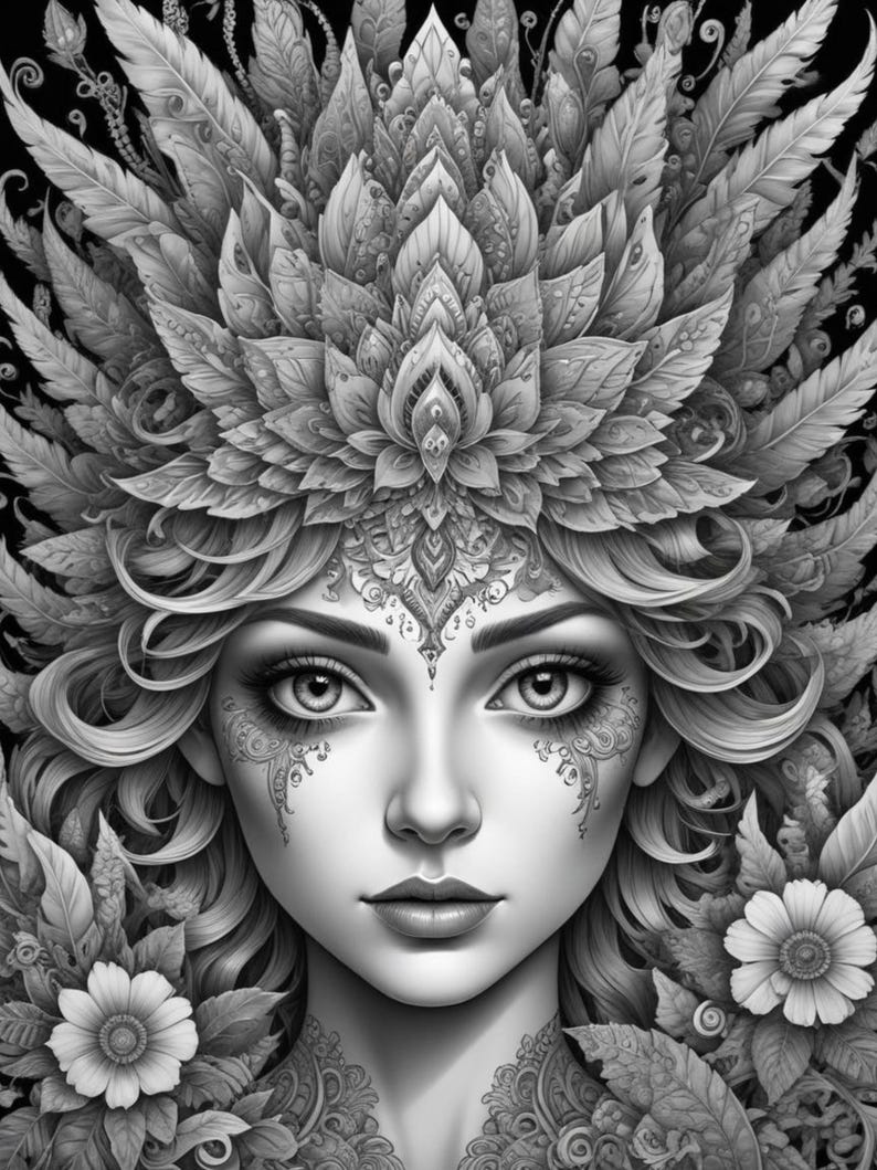 Princess Mandala in Black and White - Etsy