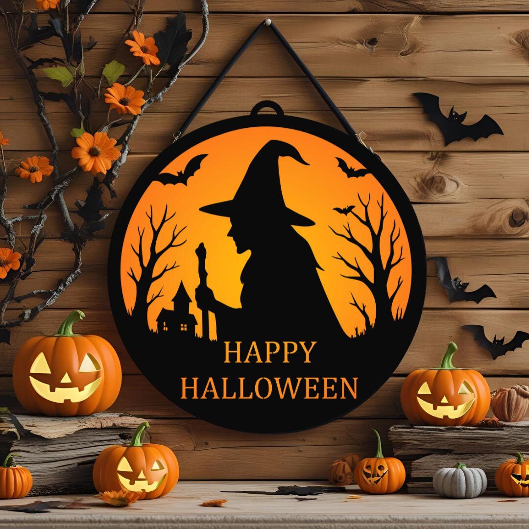Witch Door Sign, Halloween Swag, Halloween Door Cover, Scary Door ...