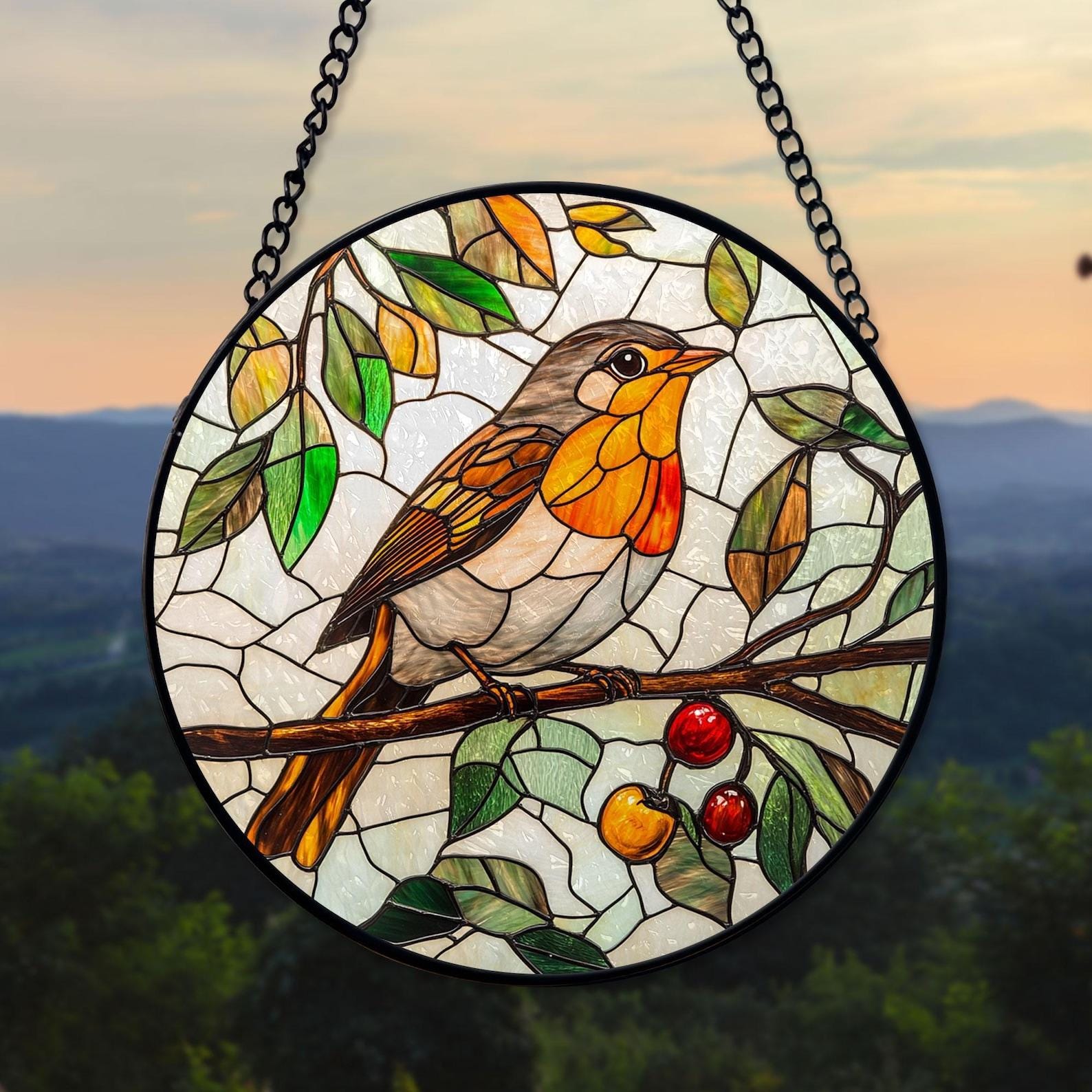 Robin Bird Suncatcher, Robin Faux Stained Glass, Robin Bird Glass Art ...