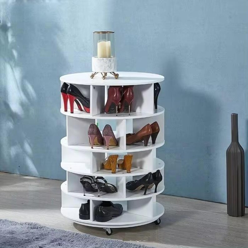 6-tier Wooden Rotating Shoe Organizer with Wheels With Bonus Cleaning ...