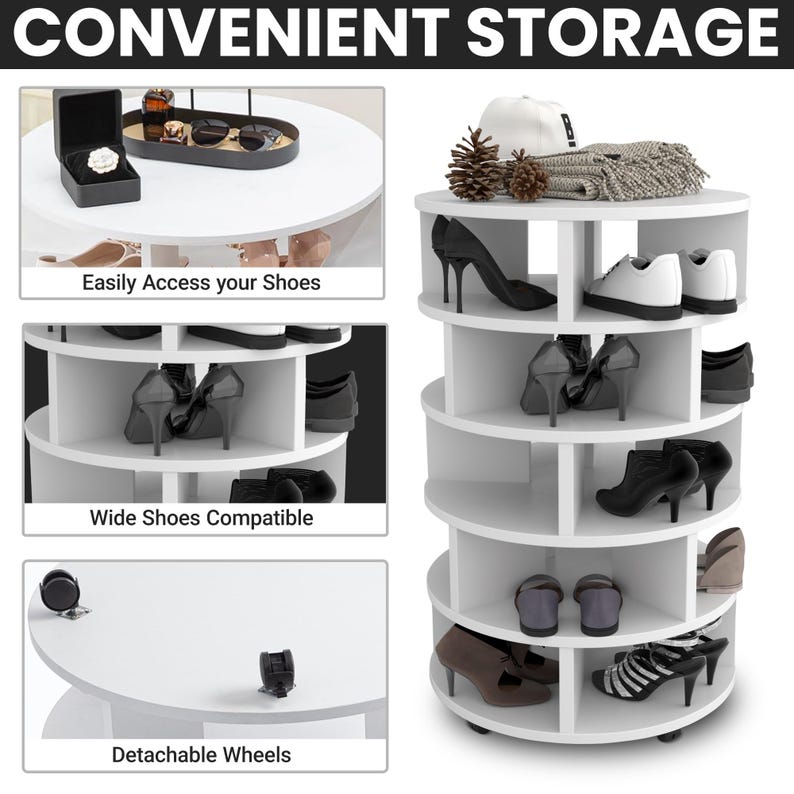 6-tier Wooden Rotating Shoe Organizer with Wheels With Bonus Cleaning ...