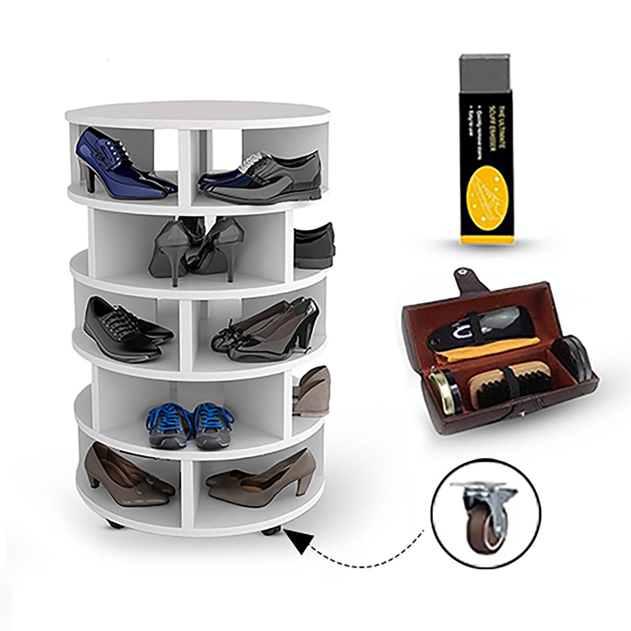 6-tier Wooden Rotating Shoe Organizer with Wheels With Bonus Cleaning ...