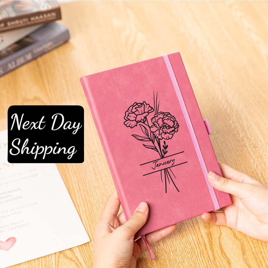 Birth Month Flower Journal - Personalized Name Notebook - Custom Floral ...