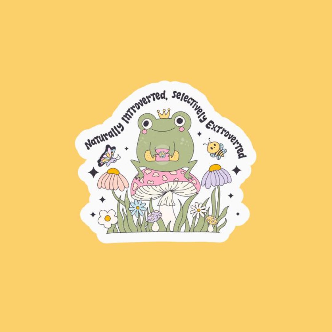 Frog Sticker - Cute Frog With Crown, Mushroom, and Flowers - 'naturally ...