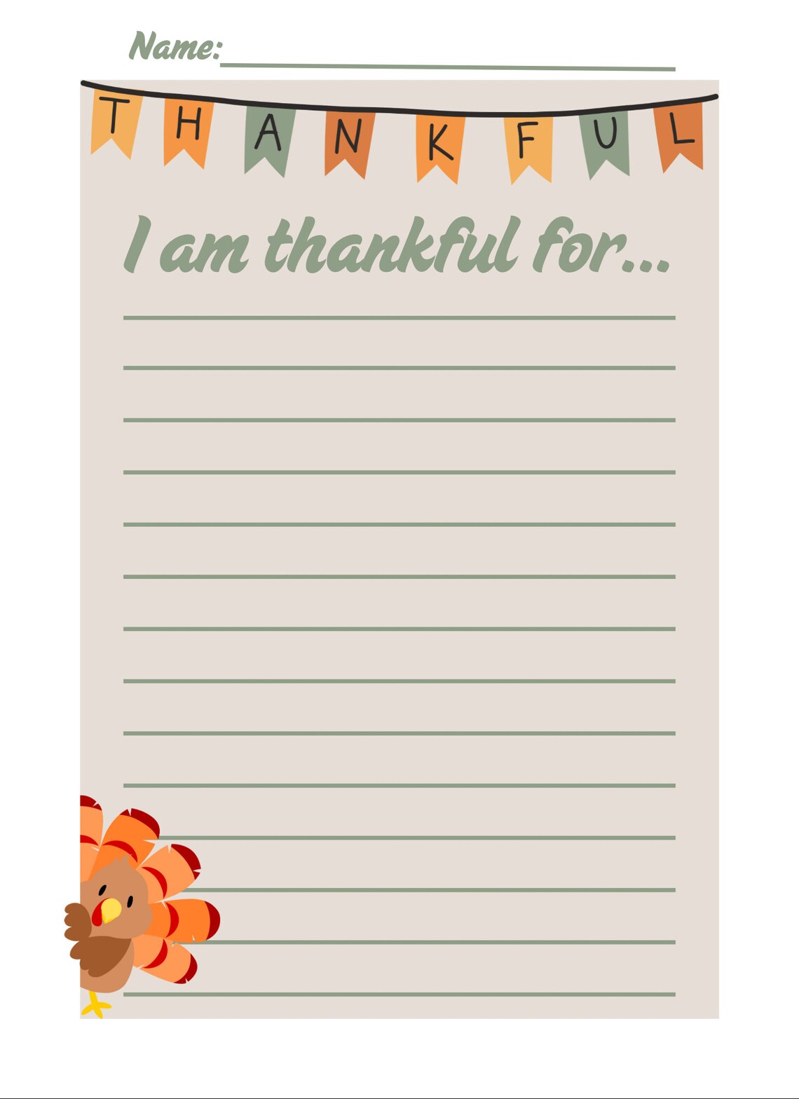I Am Thankful For Worksheet for Thanksgiving Activity - Etsy