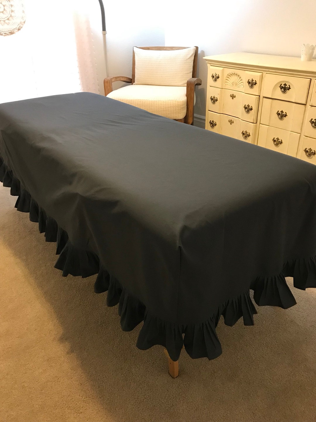 CHARCOAL GREY GRAY Spa Massage Esthetician Brow Lash Table Cover Custom ...