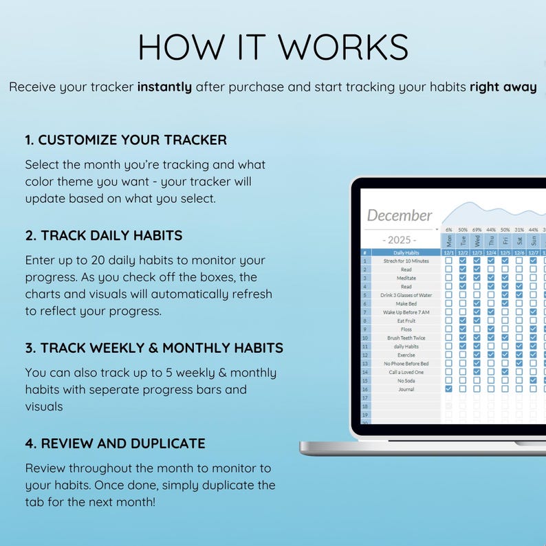 Habit Tracker Spreadsheet for Google Sheets | Customizable Daily ...