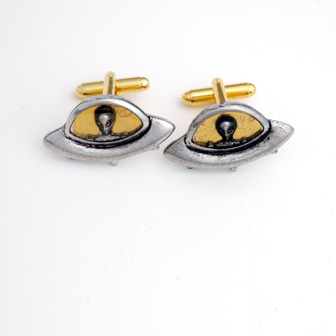 UFO Scifi Cufflinks Silver and Gold Outer Space Sci Fi | Etsy