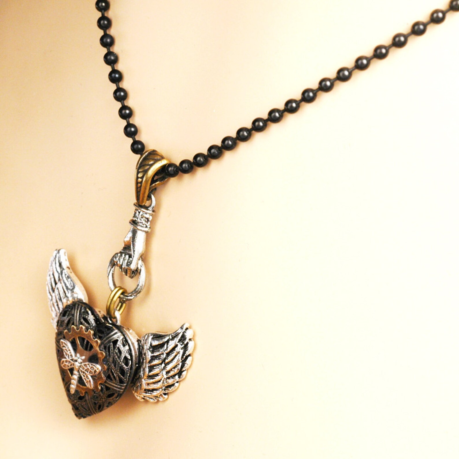 My Heart Has Wings Winged Heart Locket Necklace Steampunk | Etsy