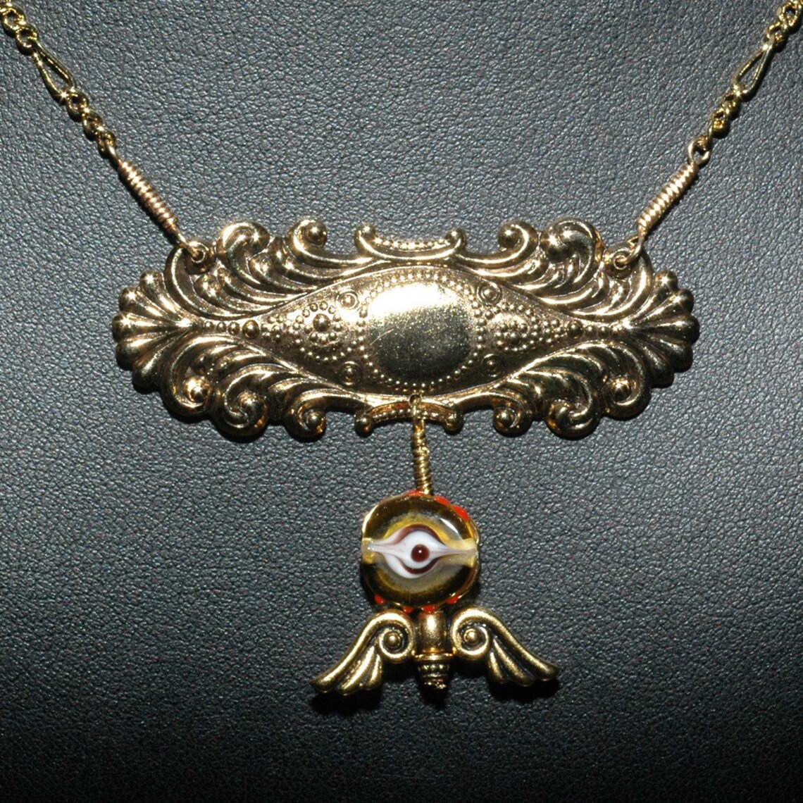 Eye and Eye --- Antique Gold Lucky Charm Double Flying Eyeball Necklace ...