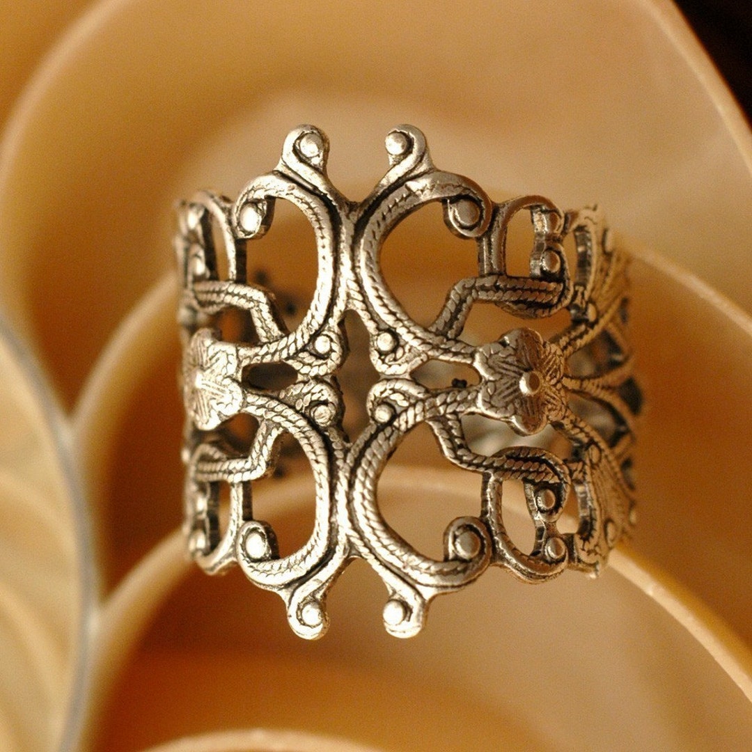 Filigree Ring --- Oxidized Silver Adjustable Ring - Large Size 6 to ...