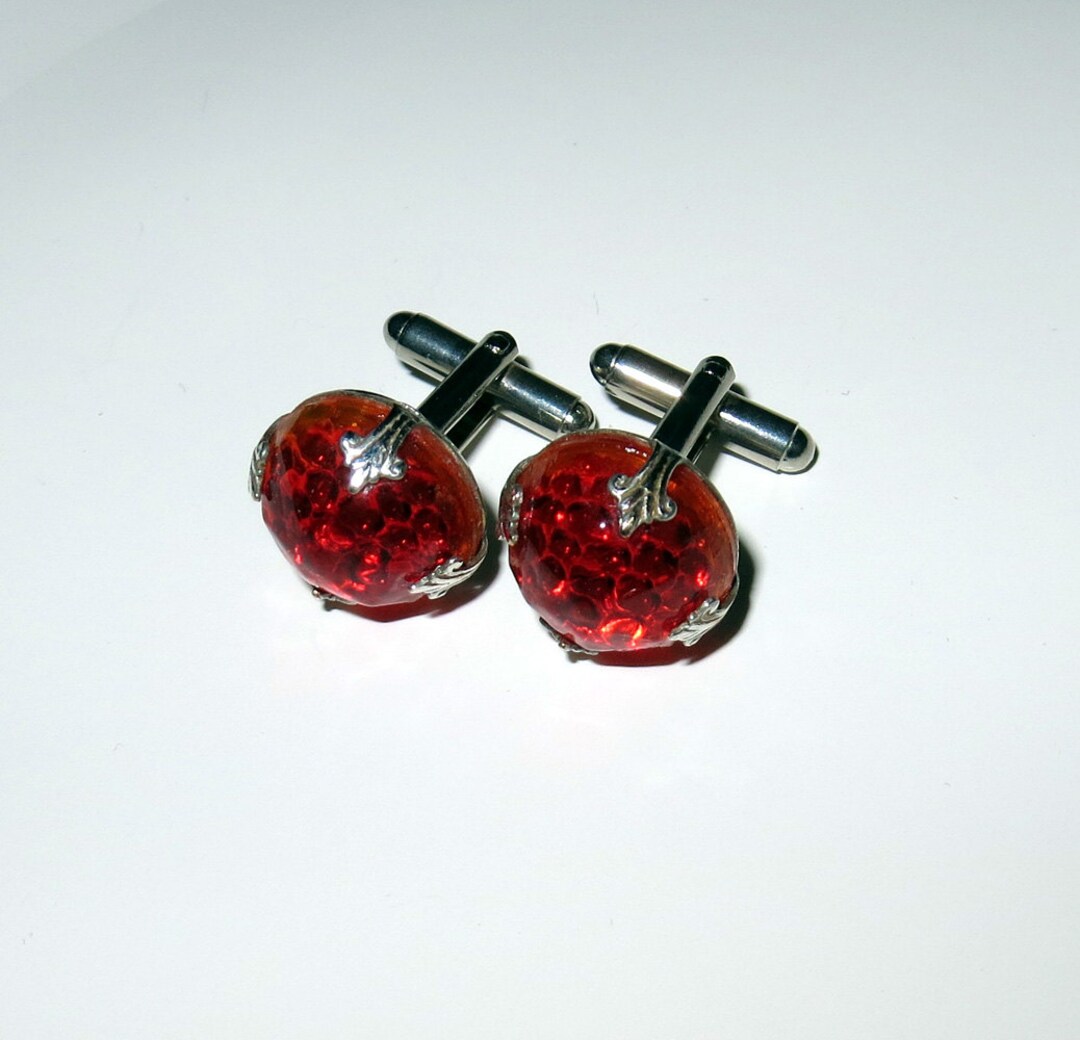 Reflector Cufflinks - Domed Red Cuff Links - Red and Silver Cufflinks ...