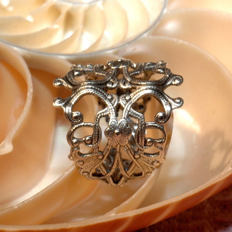 Filigree Ring Oxidized Silver Adjustable Ring Large Size - Etsy