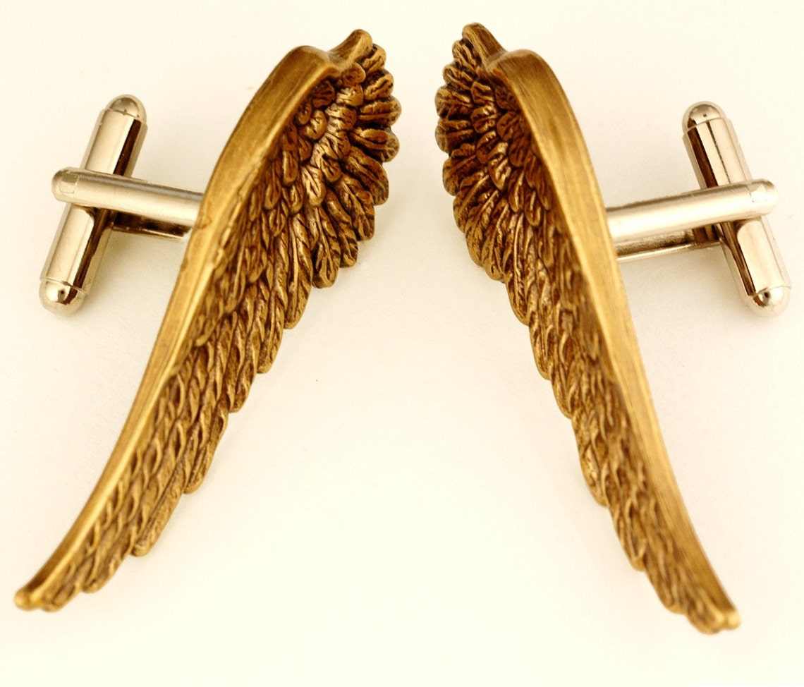 SOLDERED Wing Cuff Links Avenging Angel Cuff Wings Antique - Etsy