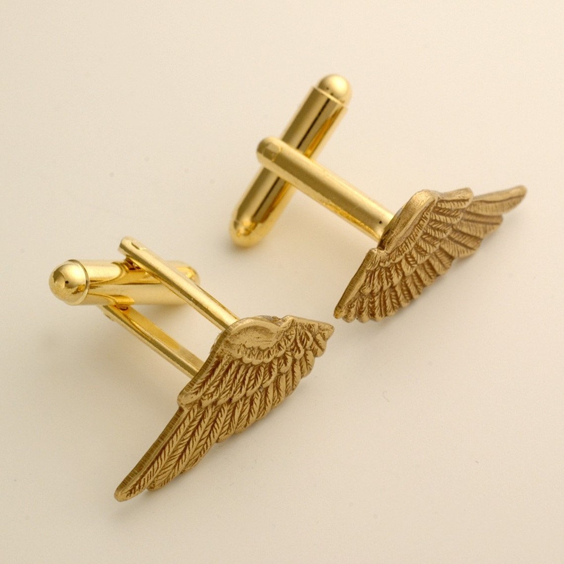Wing Cuff Links SOLDERED Cuff Wings Golden Brass Winged - Etsy