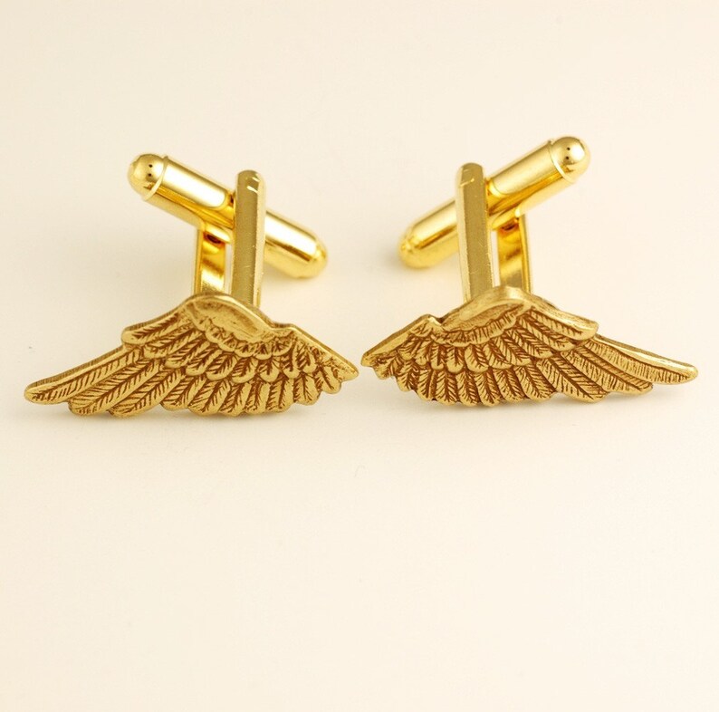 Wing Cuff Links SOLDERED Cuff Wings Golden Brass Winged - Etsy