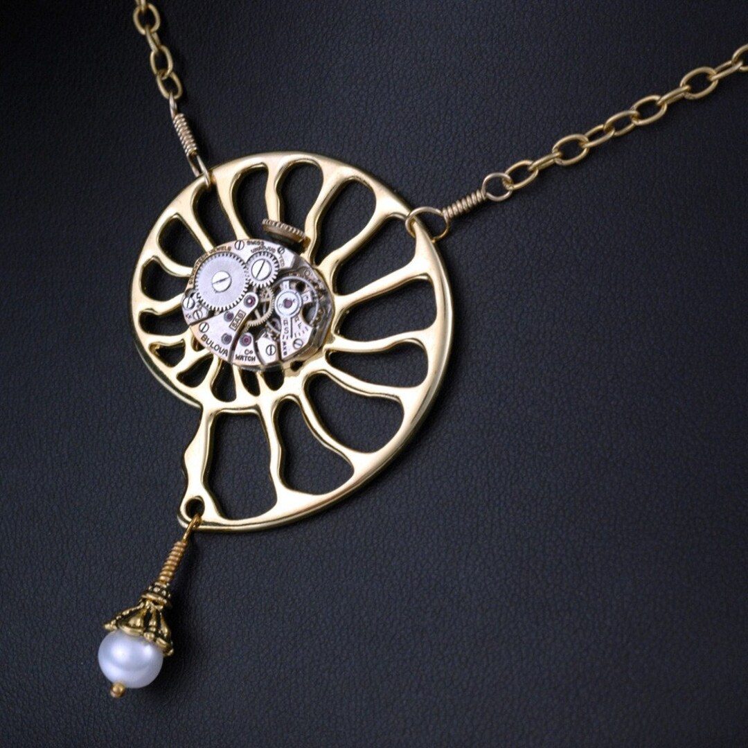 Time Shell - Steampunk Vintage Repurposed Watch Movement Shell Necklace ...