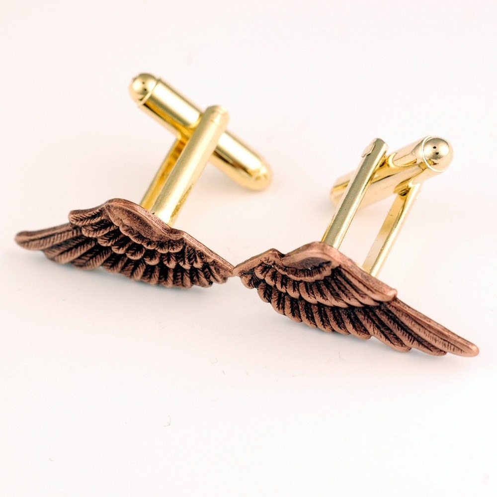 Wing Cuff Links SOLDERED - Cuff Wings - Antique Copper Winged Cufflinks ...