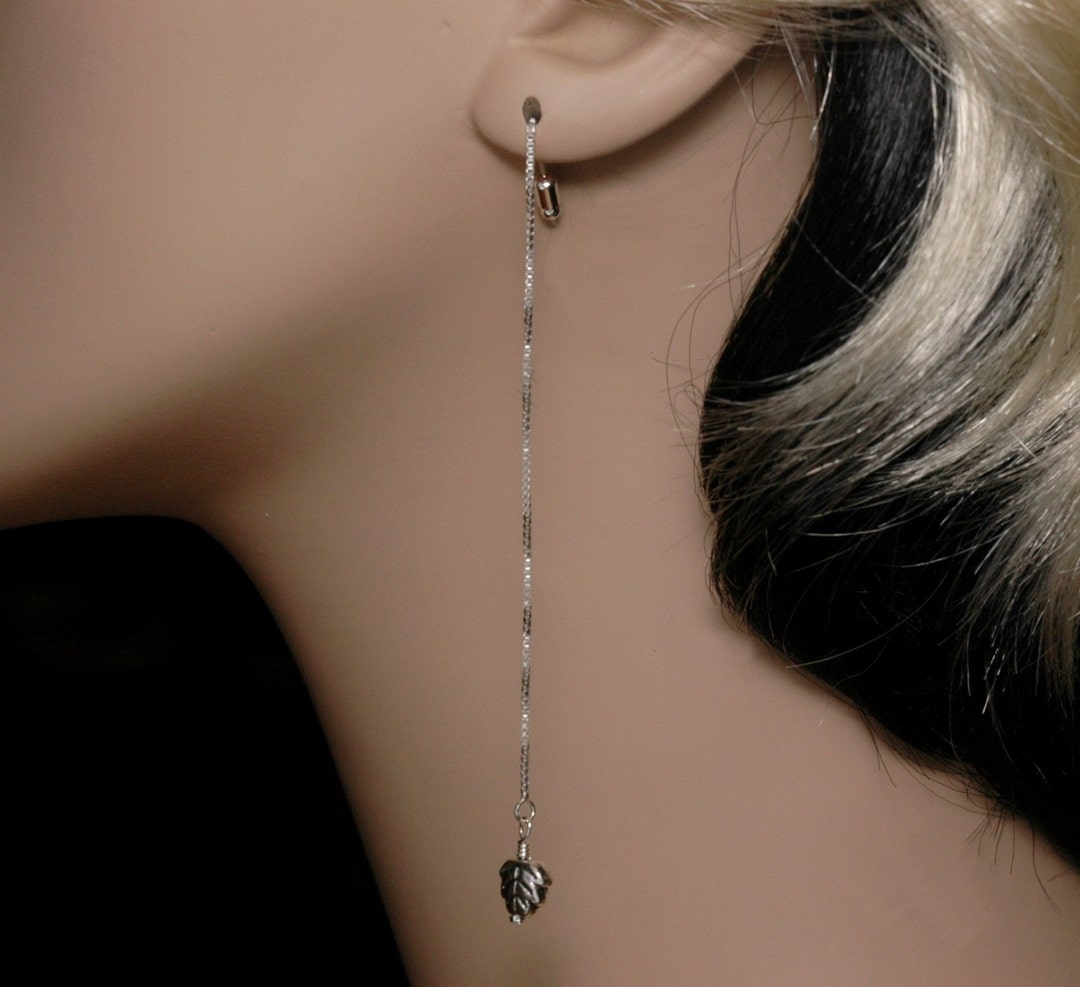 Leaf Ear Threads - Elegant Leaf Thread Earrings --- Sterling Silver ...