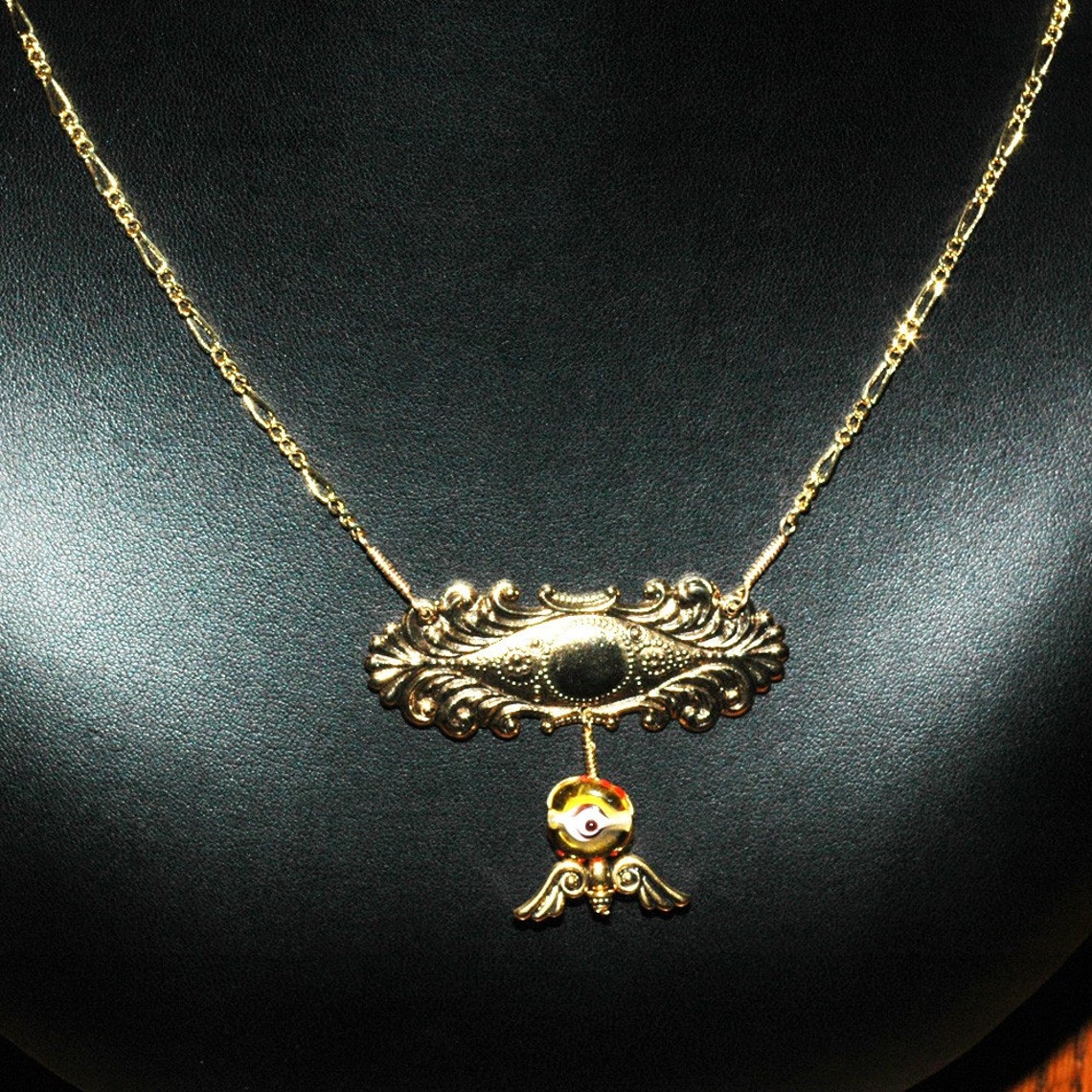 Eye and Eye --- Antique Gold Lucky Charm Double Flying Eyeball Necklace ...