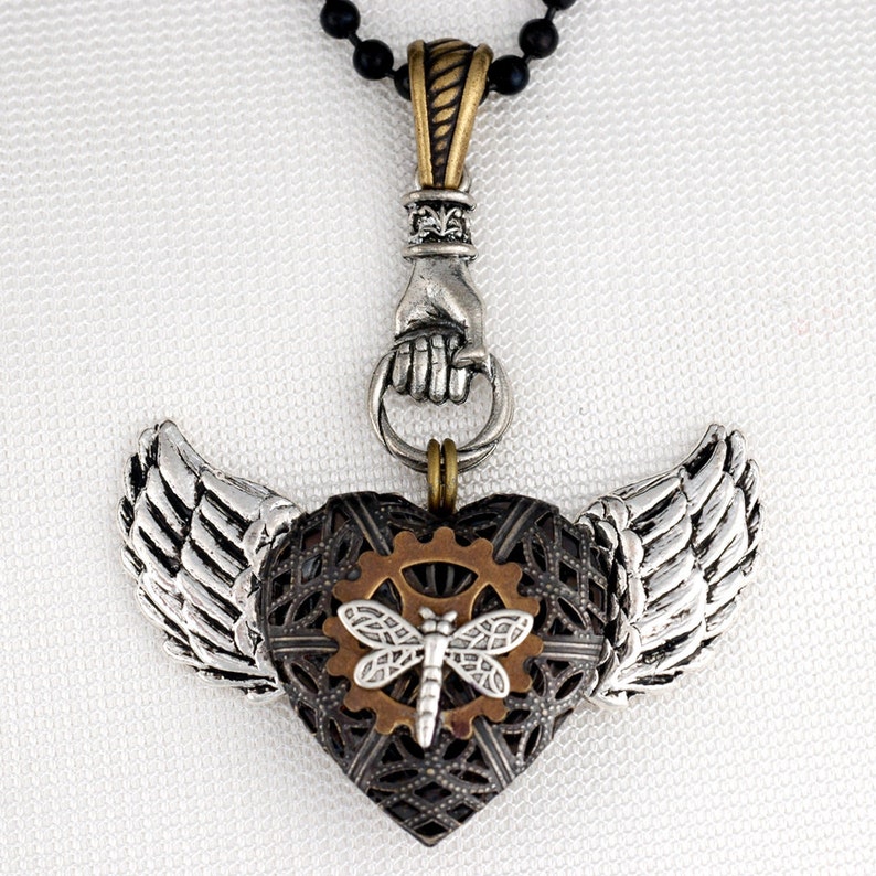 My Heart Has Wings Winged Heart Locket Necklace Steampunk - Etsy