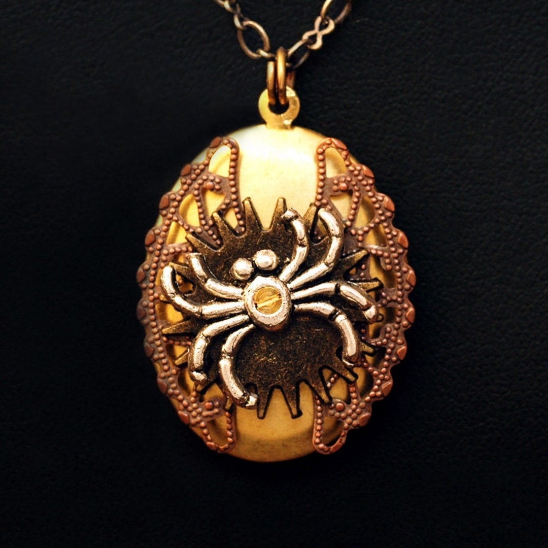 Filigree Spider Locket Spider With Filigree Web Locket Double Sided ...