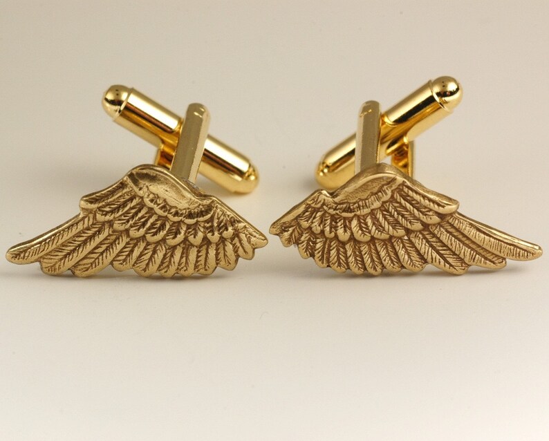 Wing Cuff Links SOLDERED Cuff Wings Golden Brass Winged - Etsy