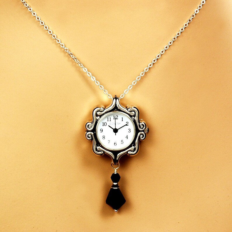 Timely Fashion Working Watch Necklace in Silver With A Jet - Etsy