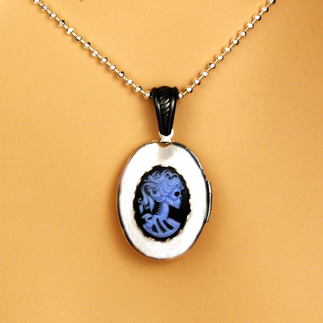 Day of the Dead Locket - Gothic Memorial Locket Necklace - Lady Bones ...