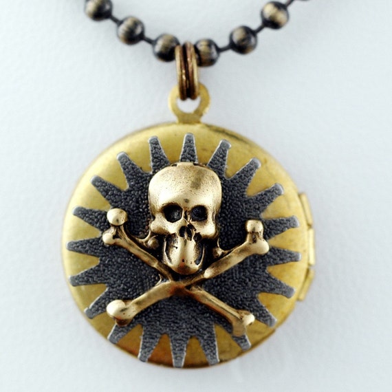 Skull Gear Locket Locket With Skull And Cross Bones And | Etsy