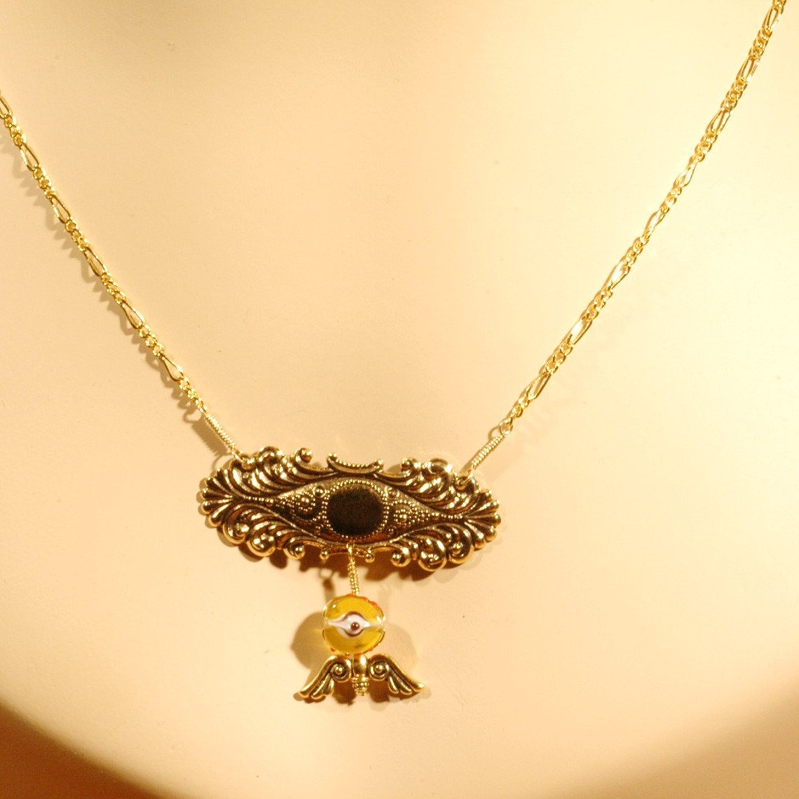 Eye and Eye --- Antique Gold Lucky Charm Double Flying Eyeball Necklace ...