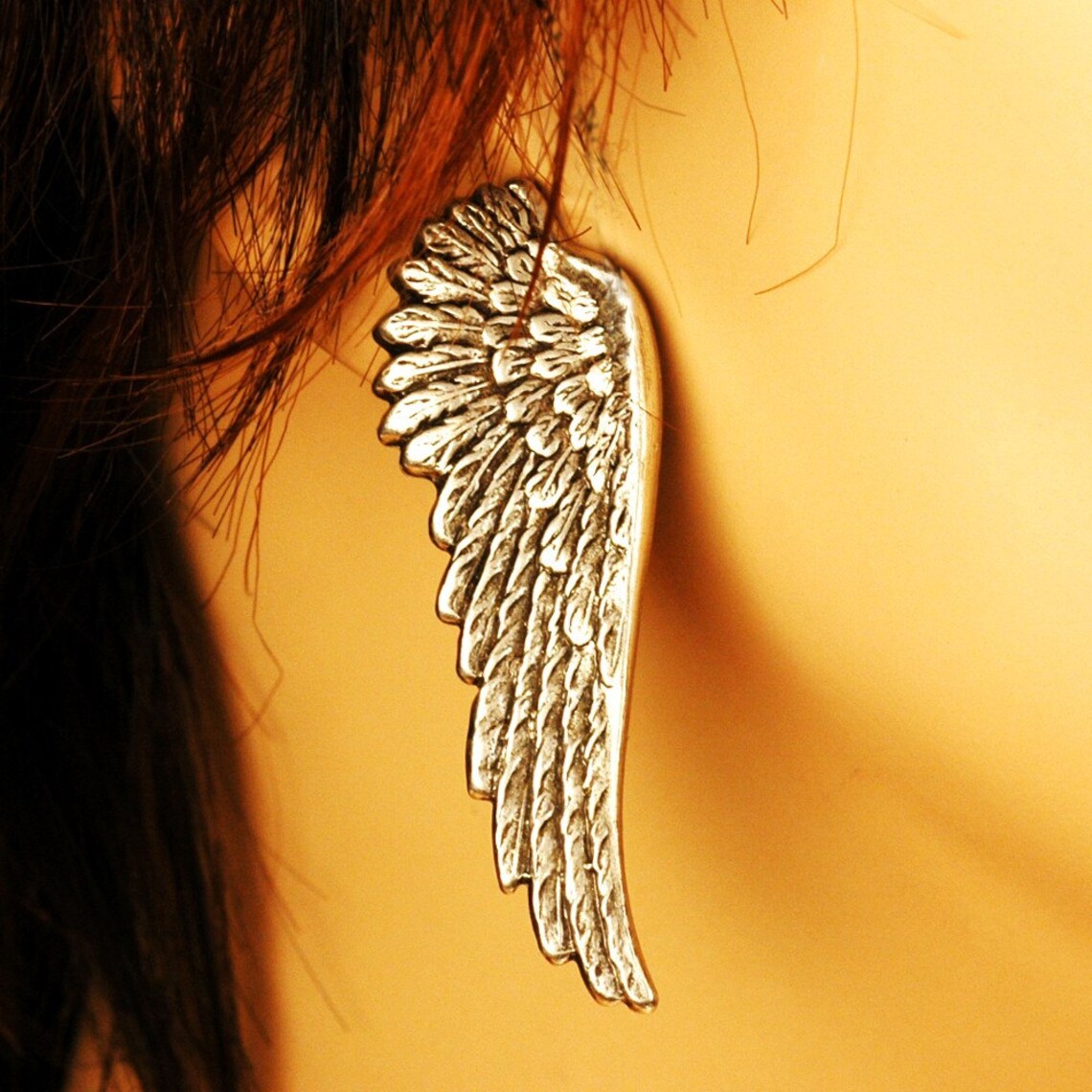 Dark Angel Ear Wings Antique Silver Winged Earrings the | Etsy