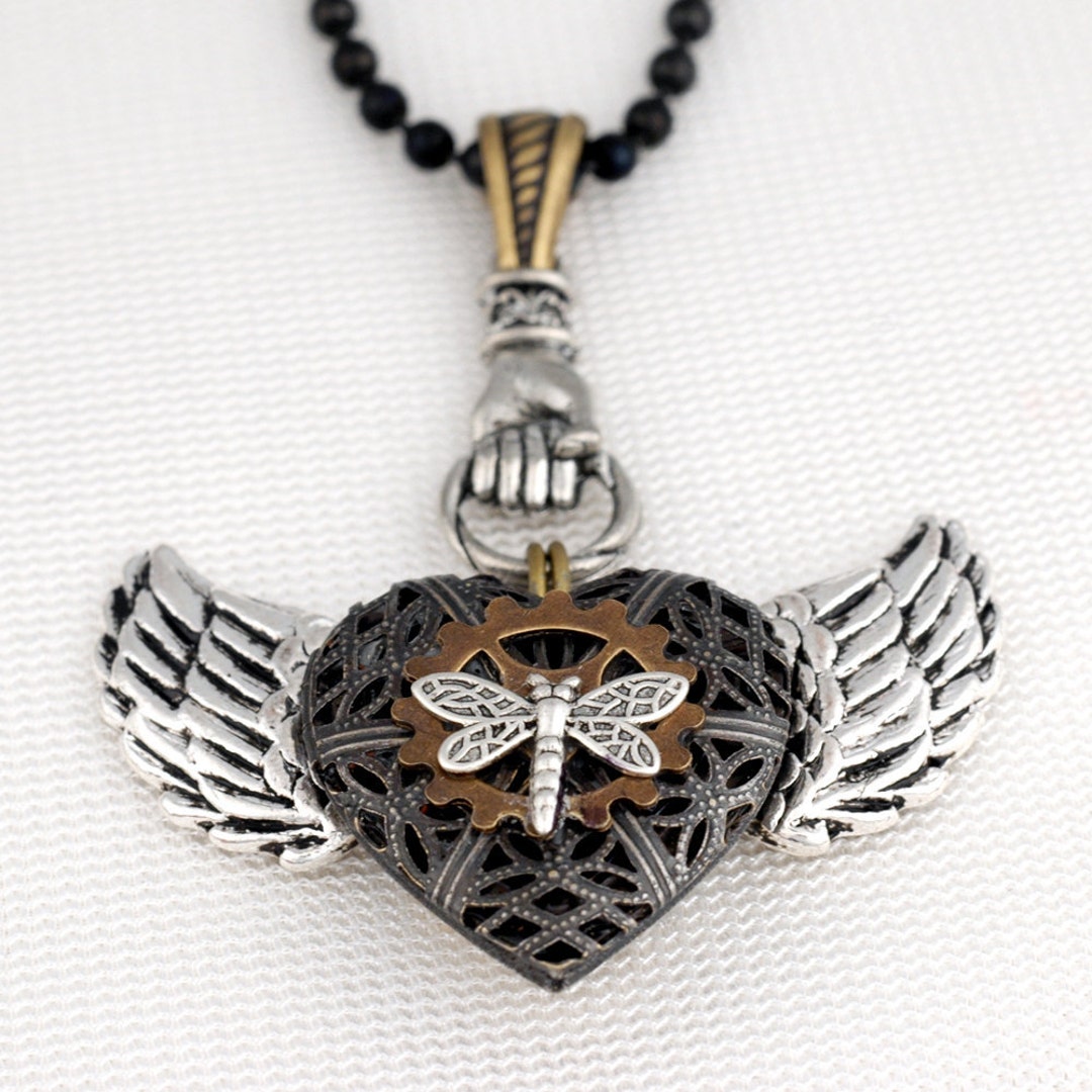 My Heart Has Wings Winged Heart Locket Necklace Steampunk Necklace ...