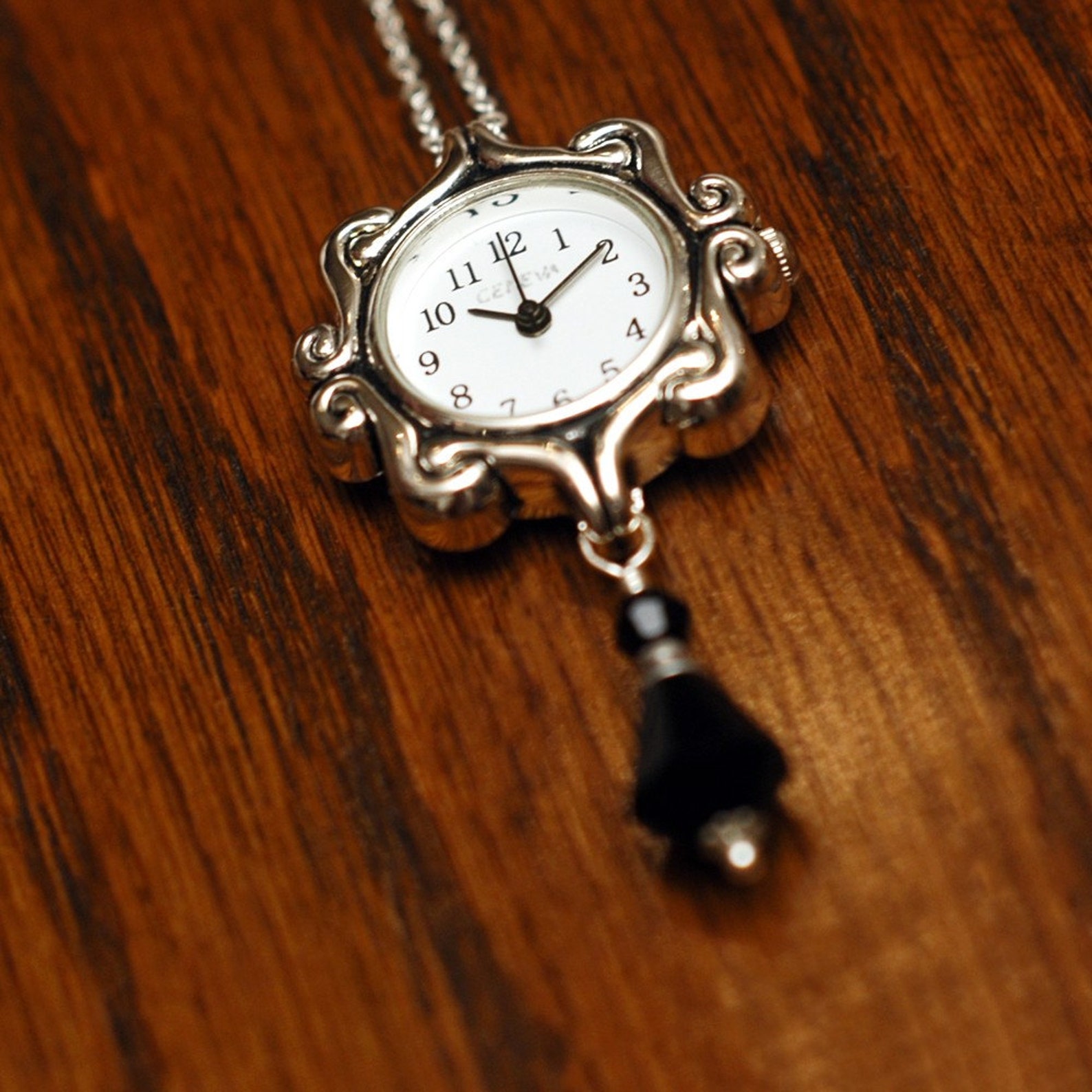 Timely Fashion --- Working Watch Necklace in Silver With A Jet Black ...