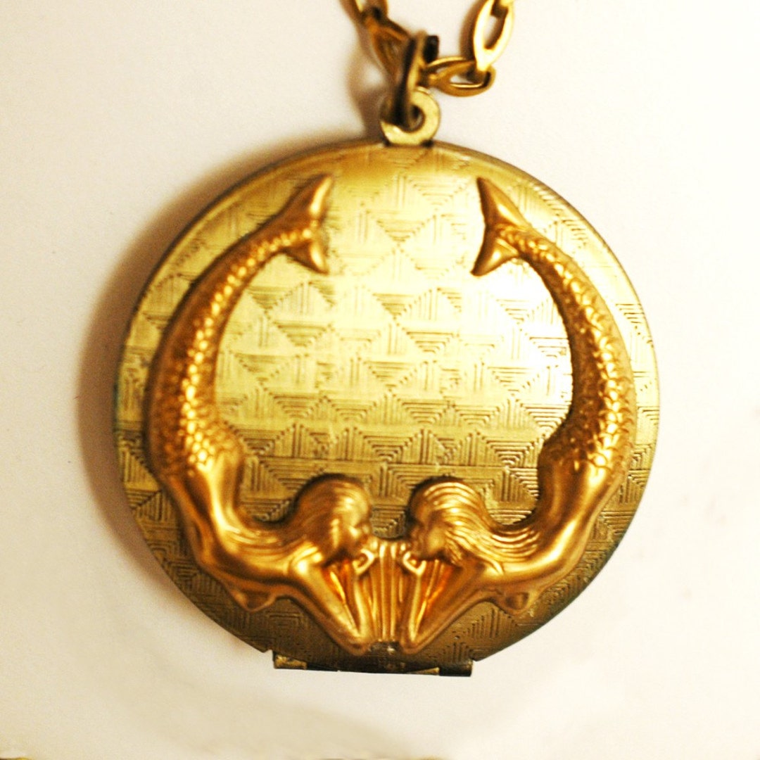 Mermaids Memory Keeper -- Mermaid Twins Brass Locket Necklace - Two ...