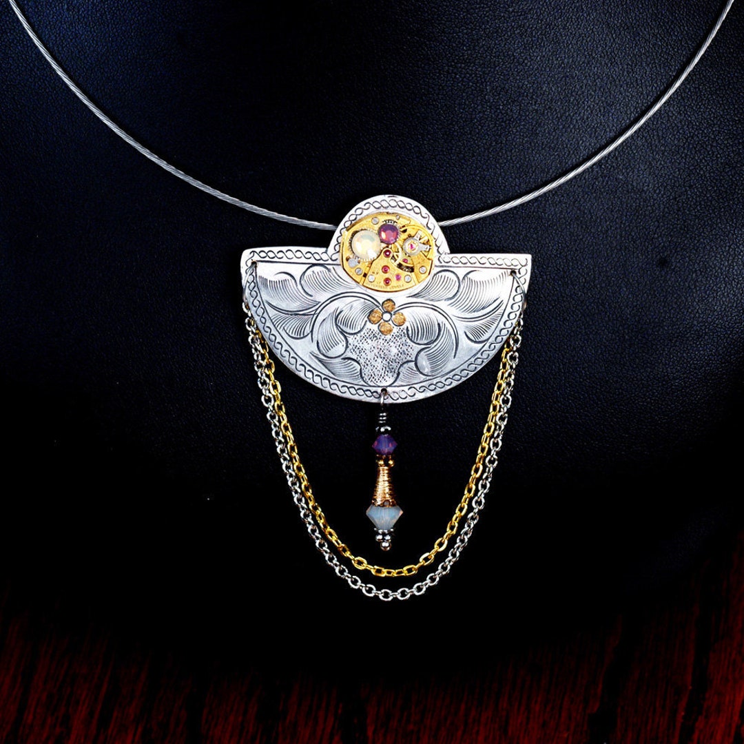 Time Shield - Steampunk Necklace - Convertible Pin and Necklace ...