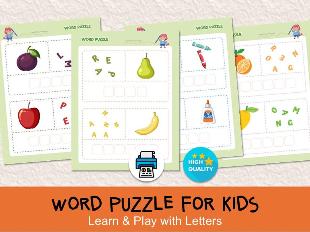 Word Puzzle for Kids, Learn & Play With Letters, Printable, Preschool ...