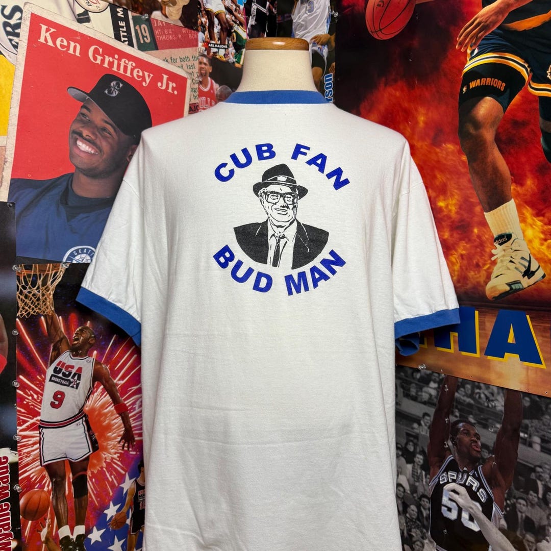 Retro Cub Fan Bud Man Harry Caray Ringer Tee Chicago Baseball Sz 2XL - Etsy