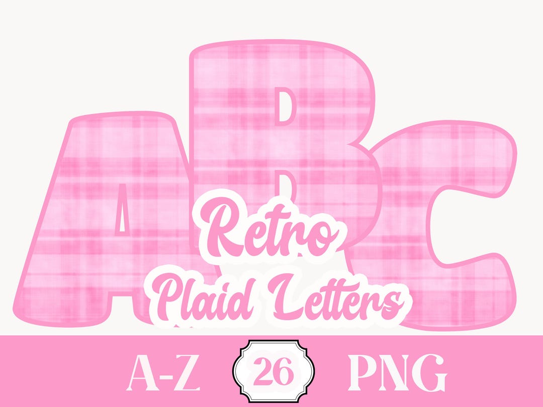 Retro Pink Plaid 1950s Letters PNG Alphabet A-Z Sublimation Print ...